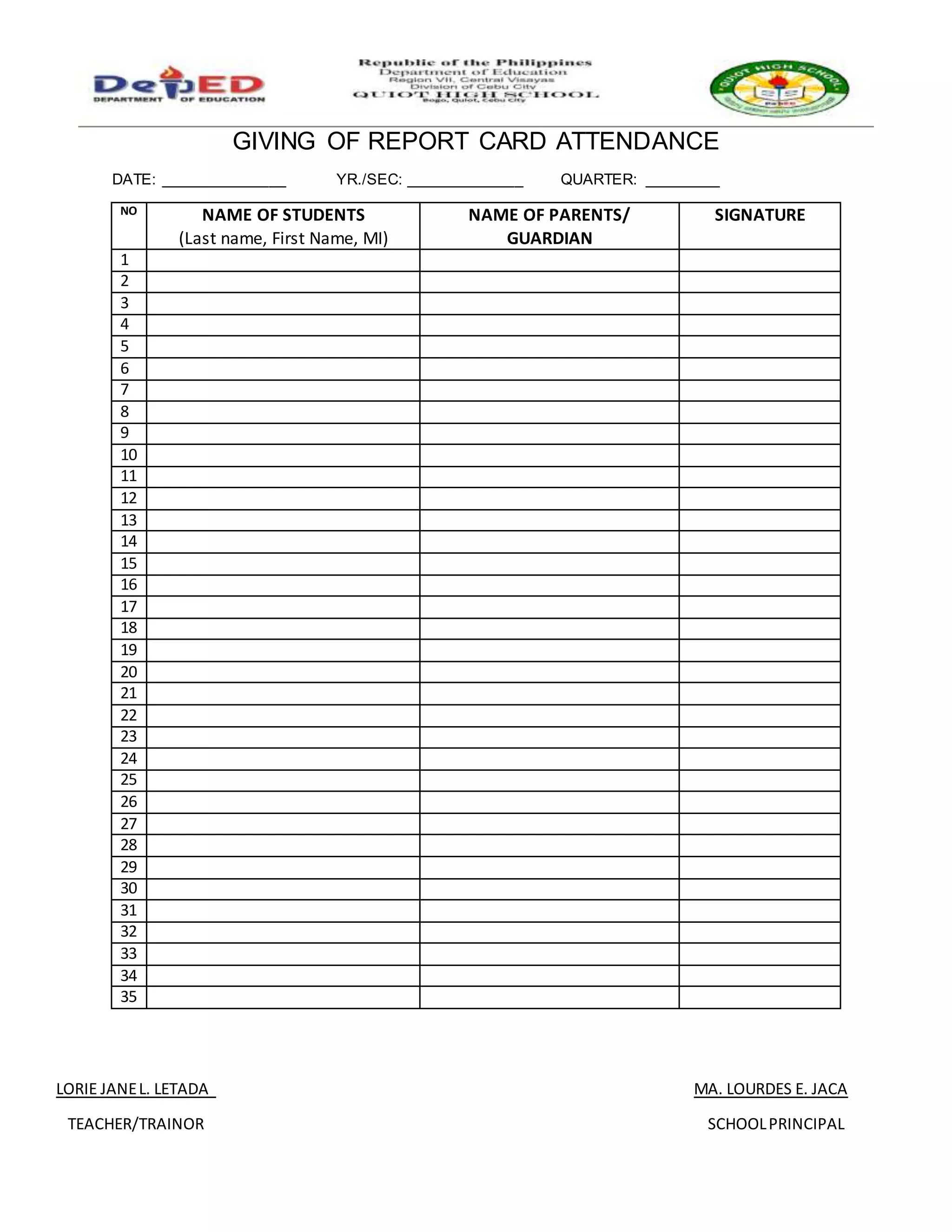 Report card-giving Template | DOCX