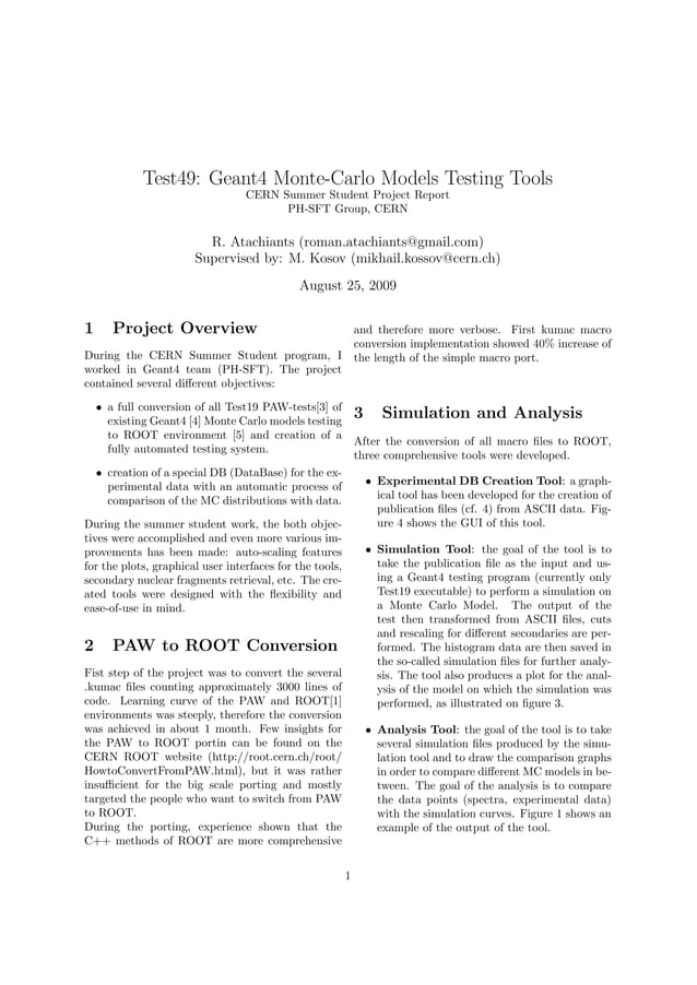 Report: Test49 Geant4 Monte-Carlo Models Testing Tools | PDF