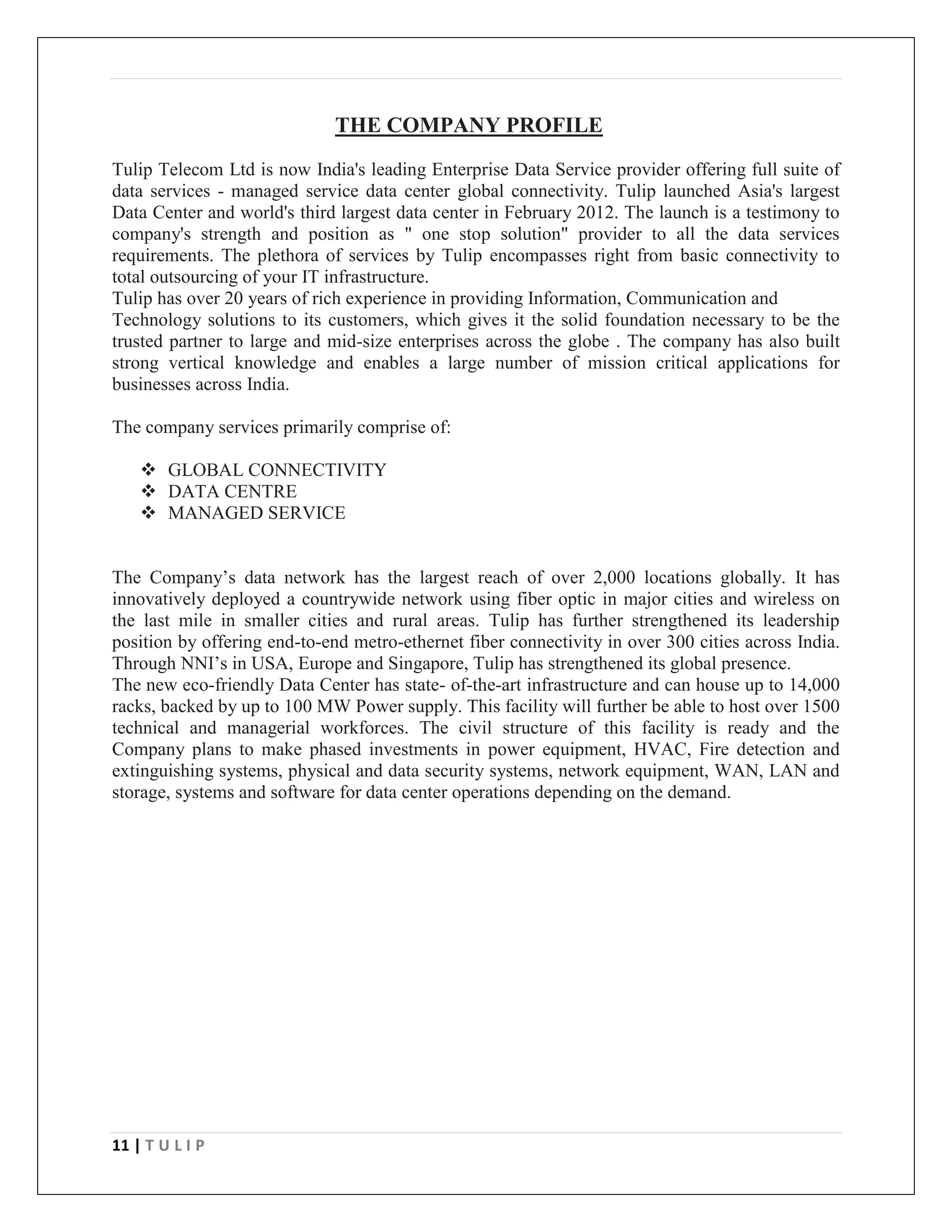 Corporate Relationship management of Tulip Telecom in Eastern Region | PDF