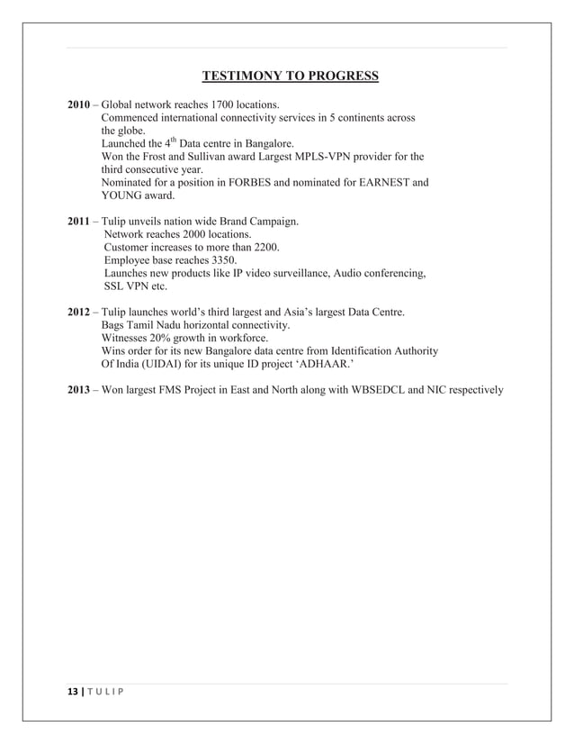 Corporate Relationship management of Tulip Telecom in Eastern Region | PDF