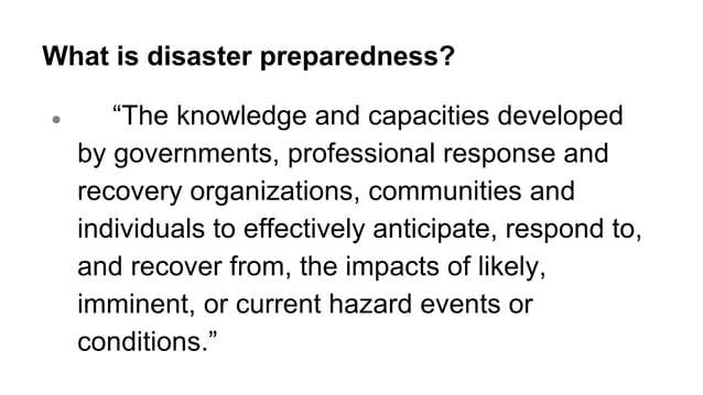 Disaster risk reduction management Module 4: Preparedness, Prevention ...