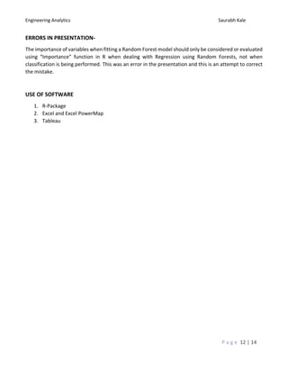 Random Forest Ensemble learning algorithm for Engineering Analytics Project | PDF