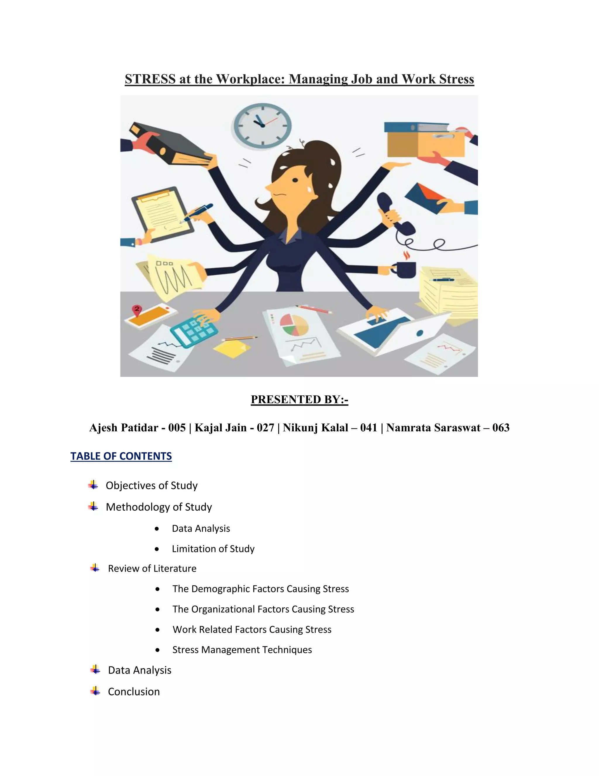 Stress at the Workplace: Managing Job & Work Stress (MBA Project) | PDF