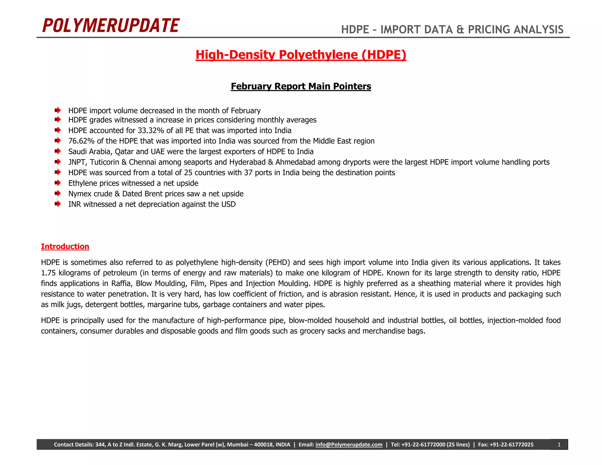 HDPE Sample Reports | PDF | Commodities | Economy