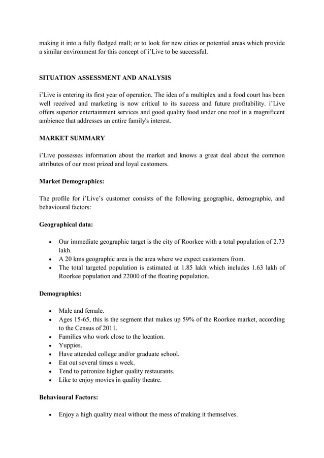 Marketing Plan - Multiplex | DOCX | Business | Business and Finance