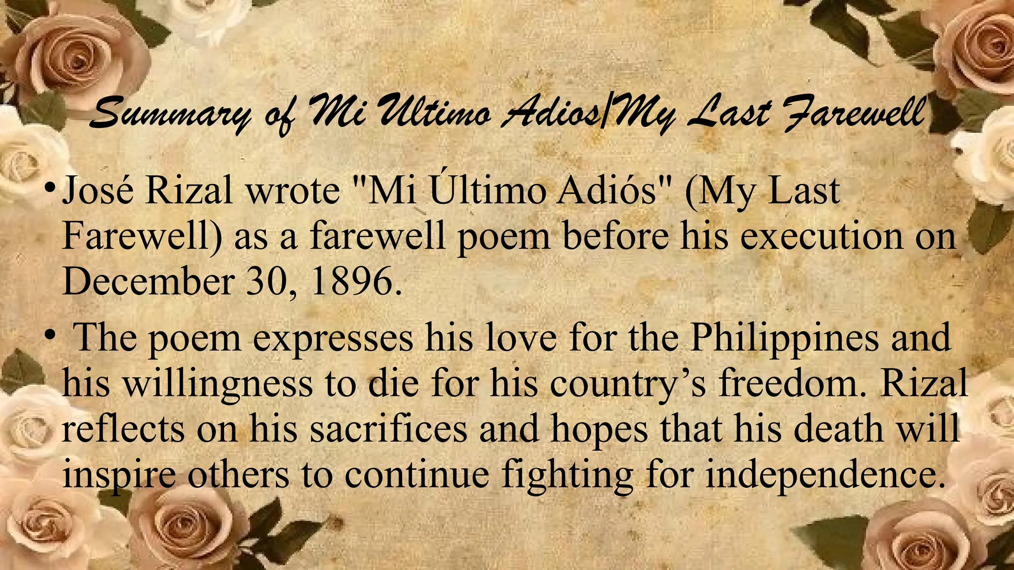 Mi Ultimo Adios or My Last Farewell of Rizal | PPTX