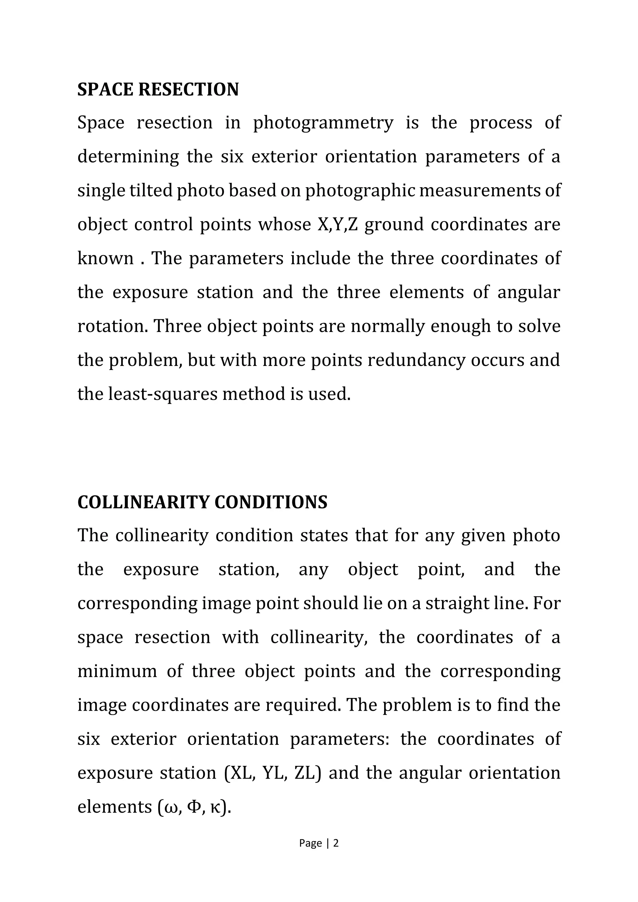 Photogrammetry - Space Resection by Collinearity Equations | PDF