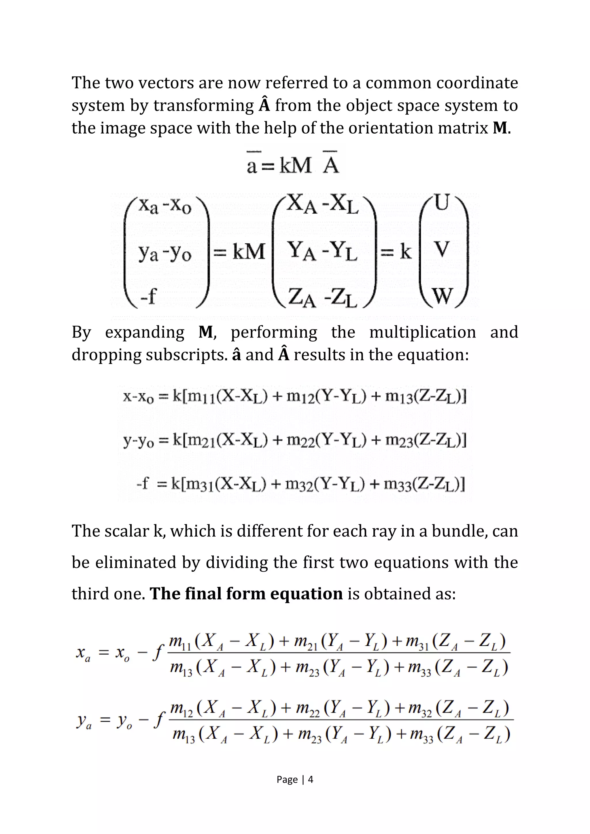 Photogrammetry - Space Resection by Collinearity Equations | PDF