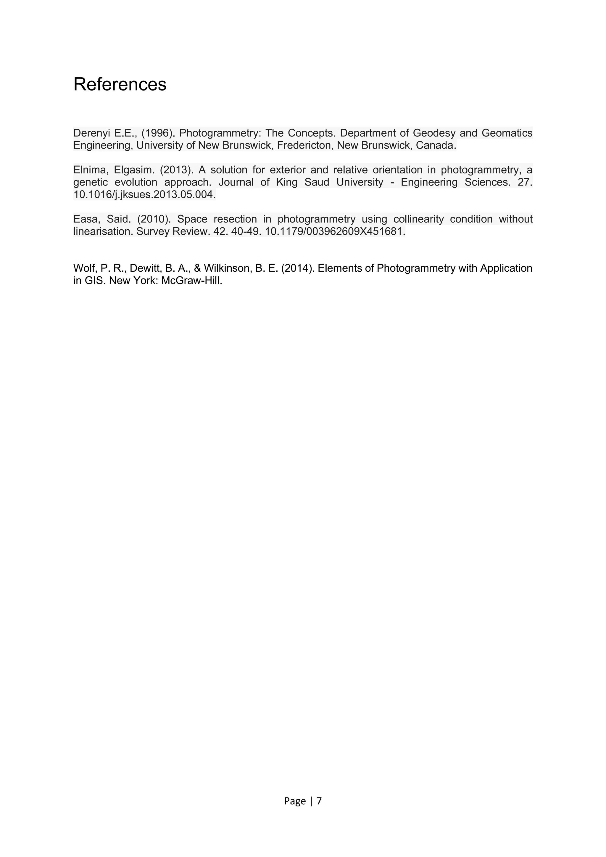 Photogrammetry Space Resection By Collinearity Equations Pdf