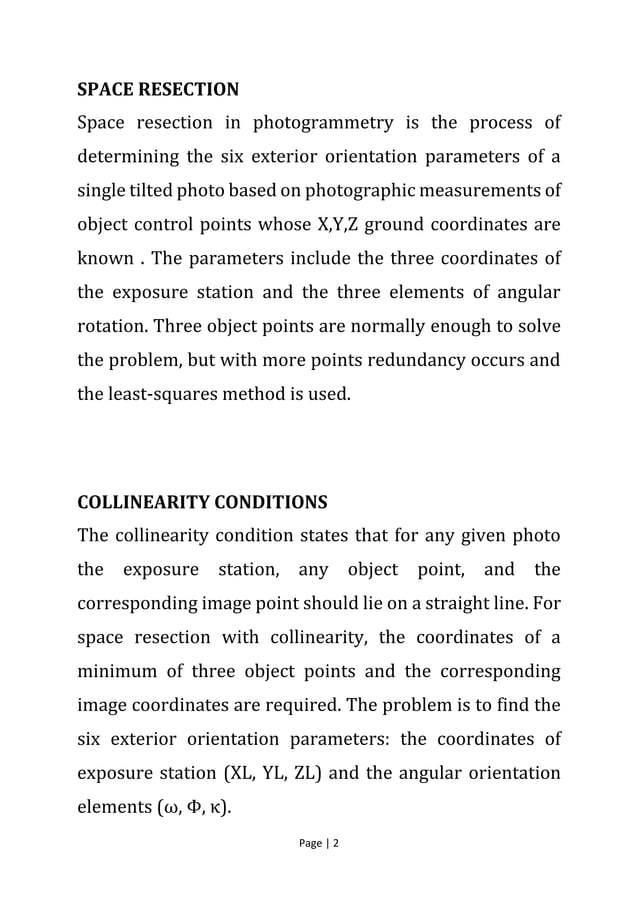 Photogrammetry Space Resection By Collinearity Equations Pdf