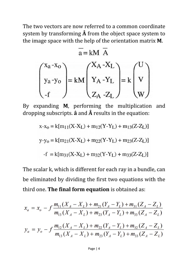Photogrammetry Space Resection By Collinearity Equations Pdf