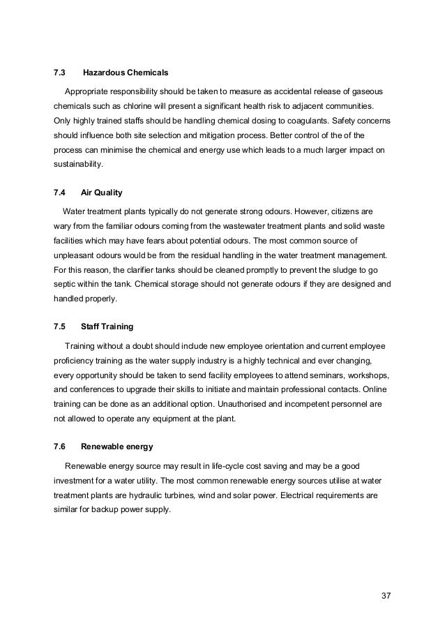 Report water treatment for domestic water supplies