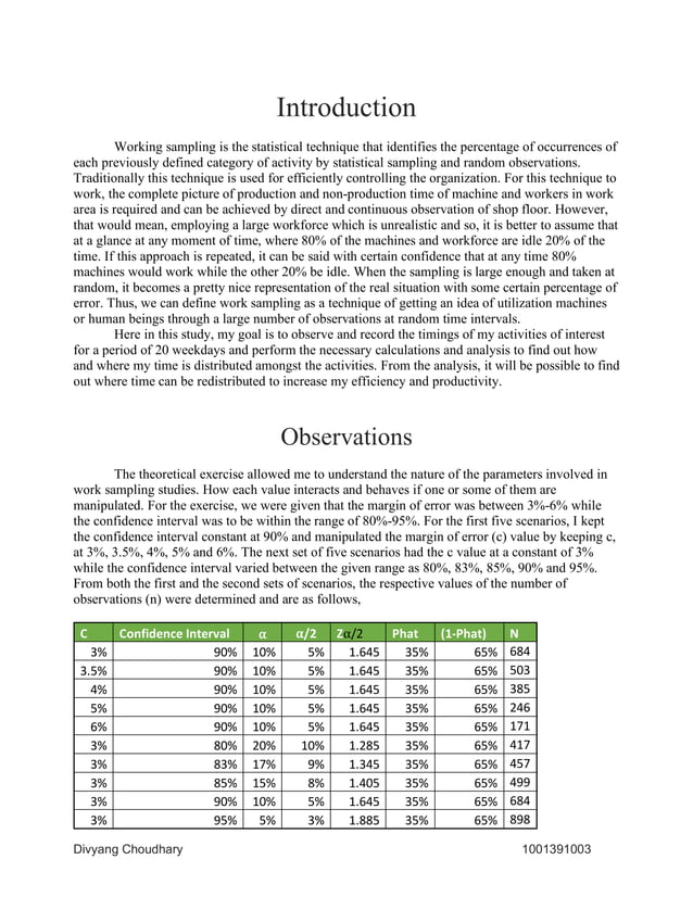 Metrics and Measurement Work Sampling Project | PDF