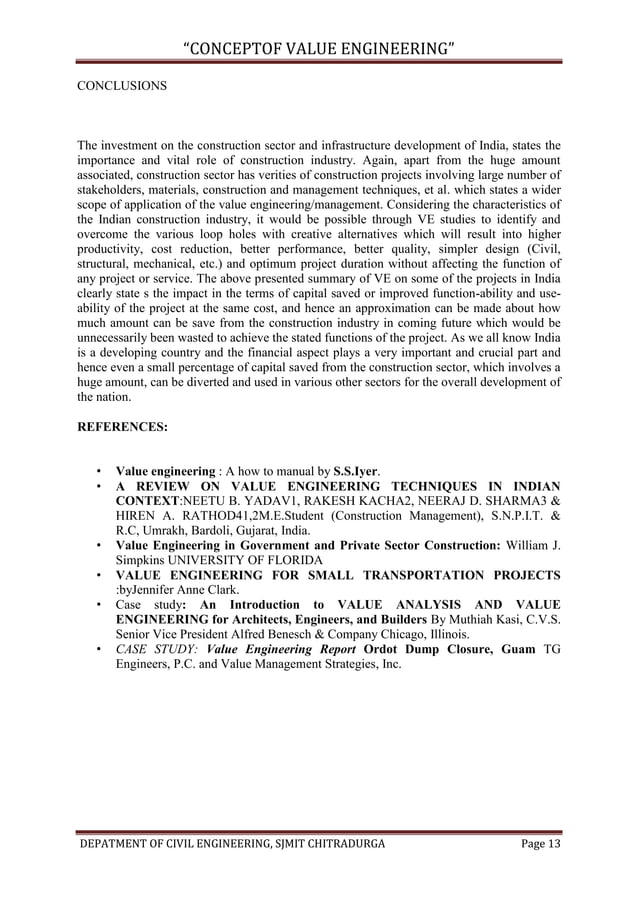 concept of value engineering-construction industry. | DOCX | Civil Engineering Industry | Industries