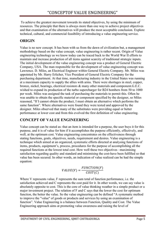 concept of value engineering-construction industry. | DOCX | Civil Engineering Industry | Industries