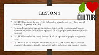 Social Science Report : Module 8 : CULTURE | PPTX
