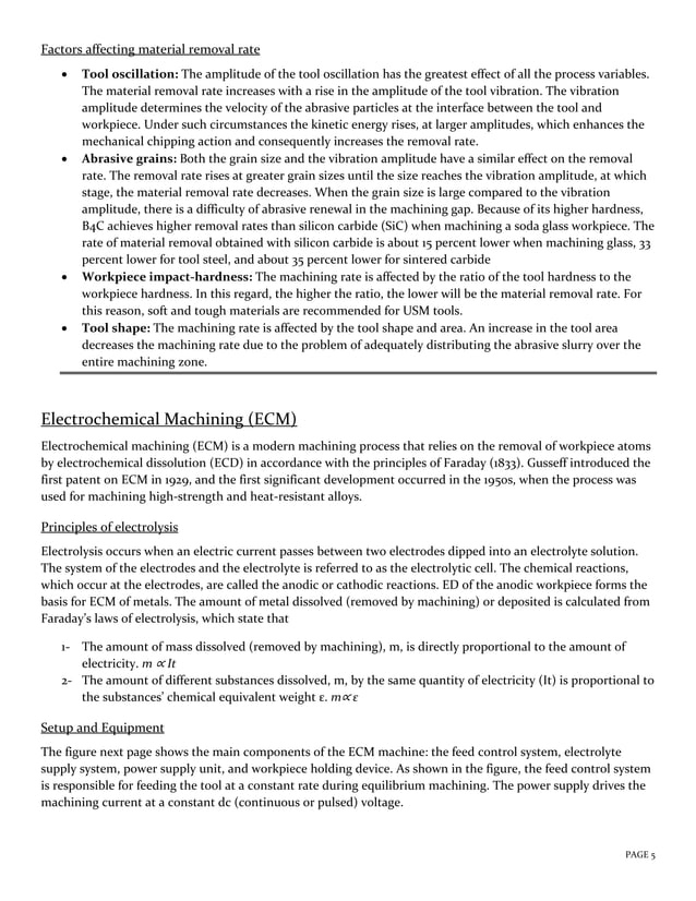 Report on EDM,LJM, USM & ECM | PDF