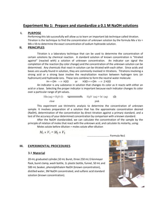 Report 1 prepare and standardize a 0.1 M NaOH solutions | PDF