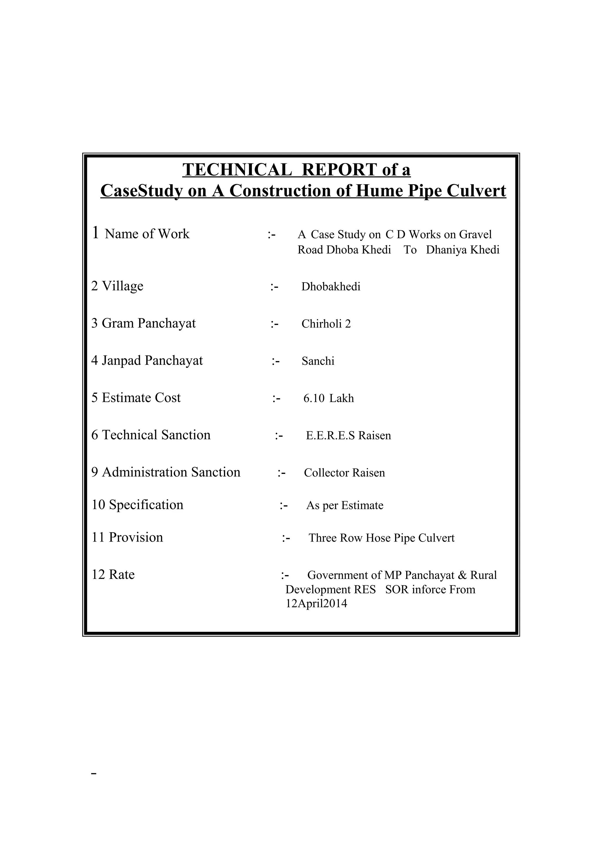 Minor Project Report On Construction of Pipe Culvert | DOC