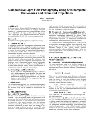 Compressive Light Field Photography using Overcomplete Dictionaries and Optimized Projections | PDF