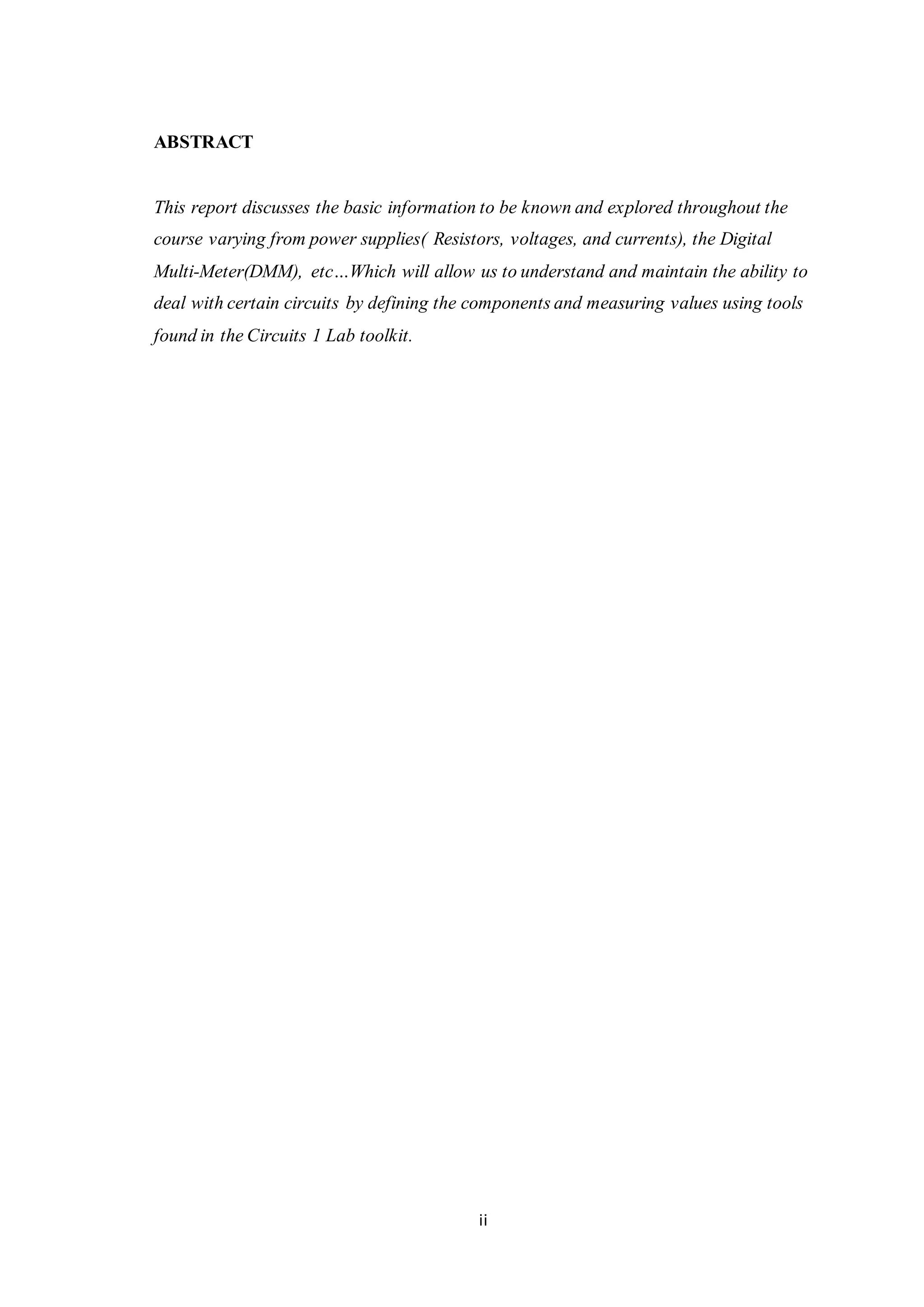 Electric Circuits 1 lab report | DOCX