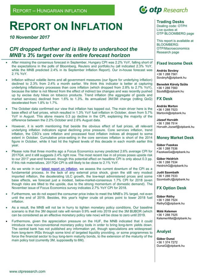 OTP Bank Report on inflation | PDF