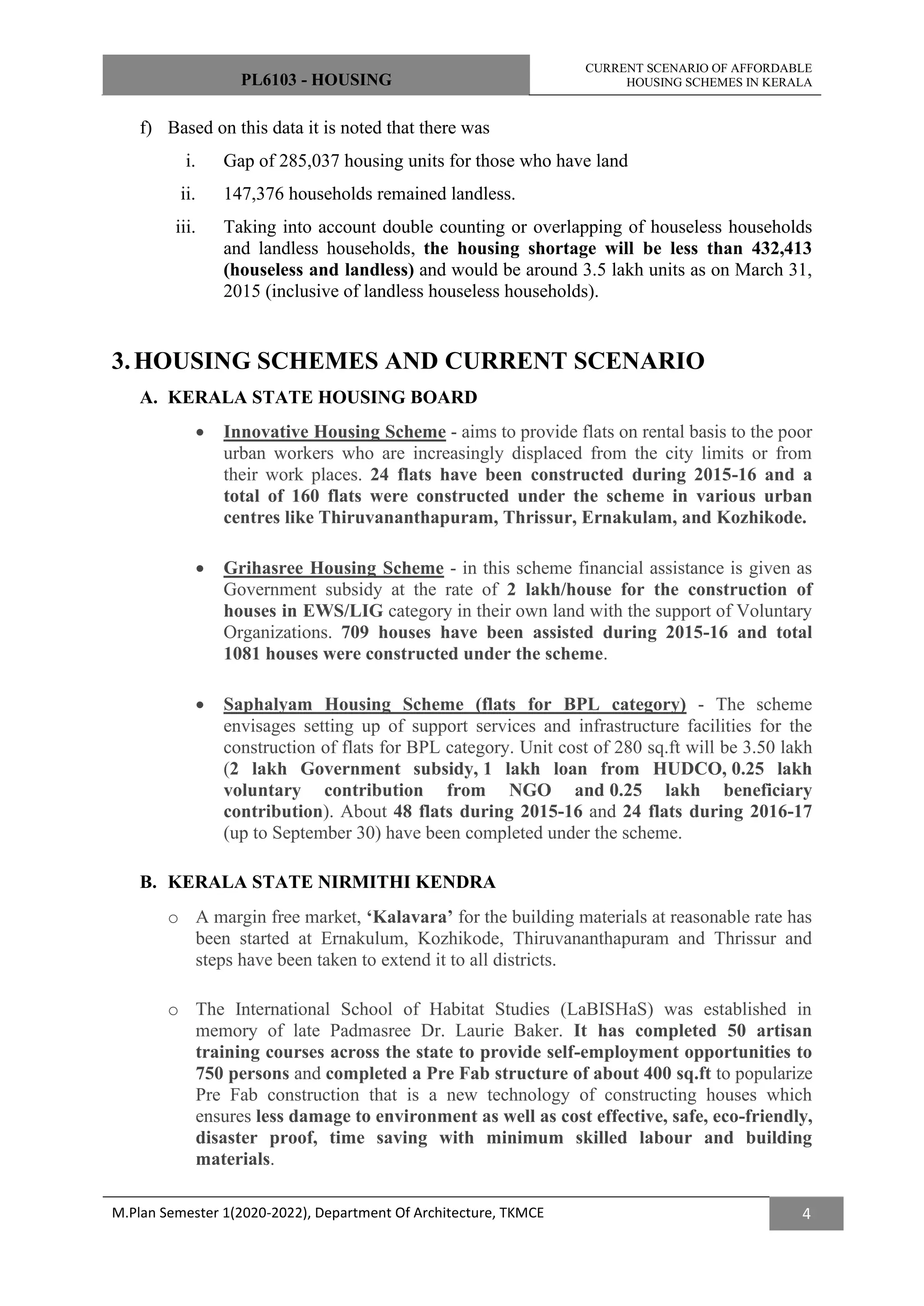 CURRENT SCENARIO OF AFFORDABLE HOUSING SCHEMES IN KERALA | PDF