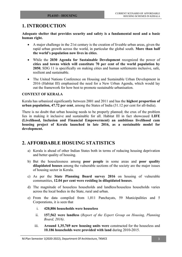 CURRENT SCENARIO OF AFFORDABLE HOUSING SCHEMES IN KERALA | PDF ...