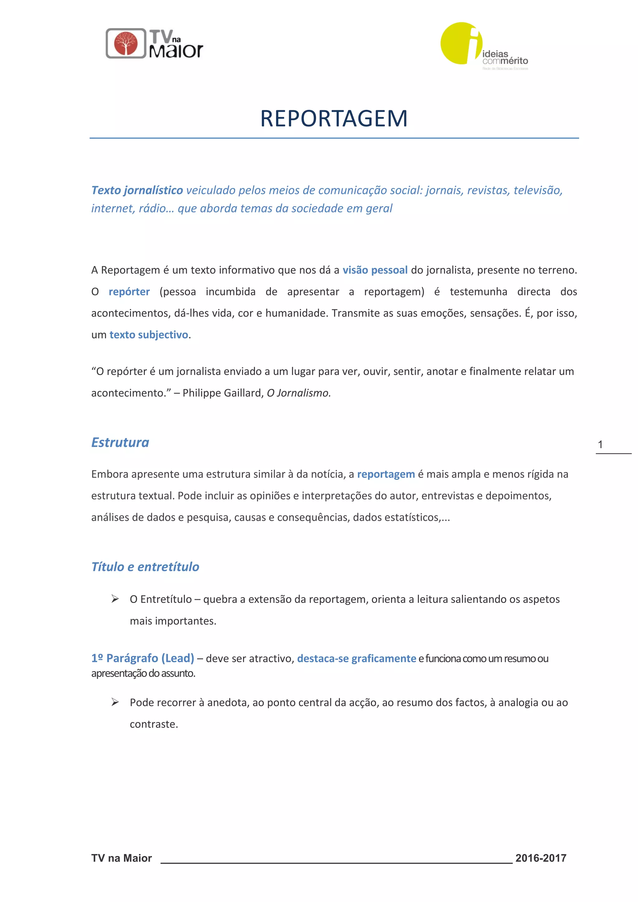 Reportagem ficha informativa | PDF