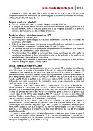 Reportagem história definição_caracteristicas_elementos_passos | PDF