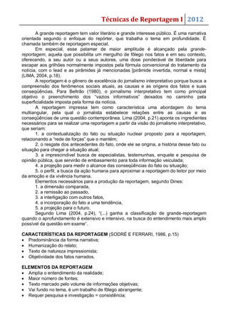 Reportagem história definição_caracteristicas_elementos_passos | PDF