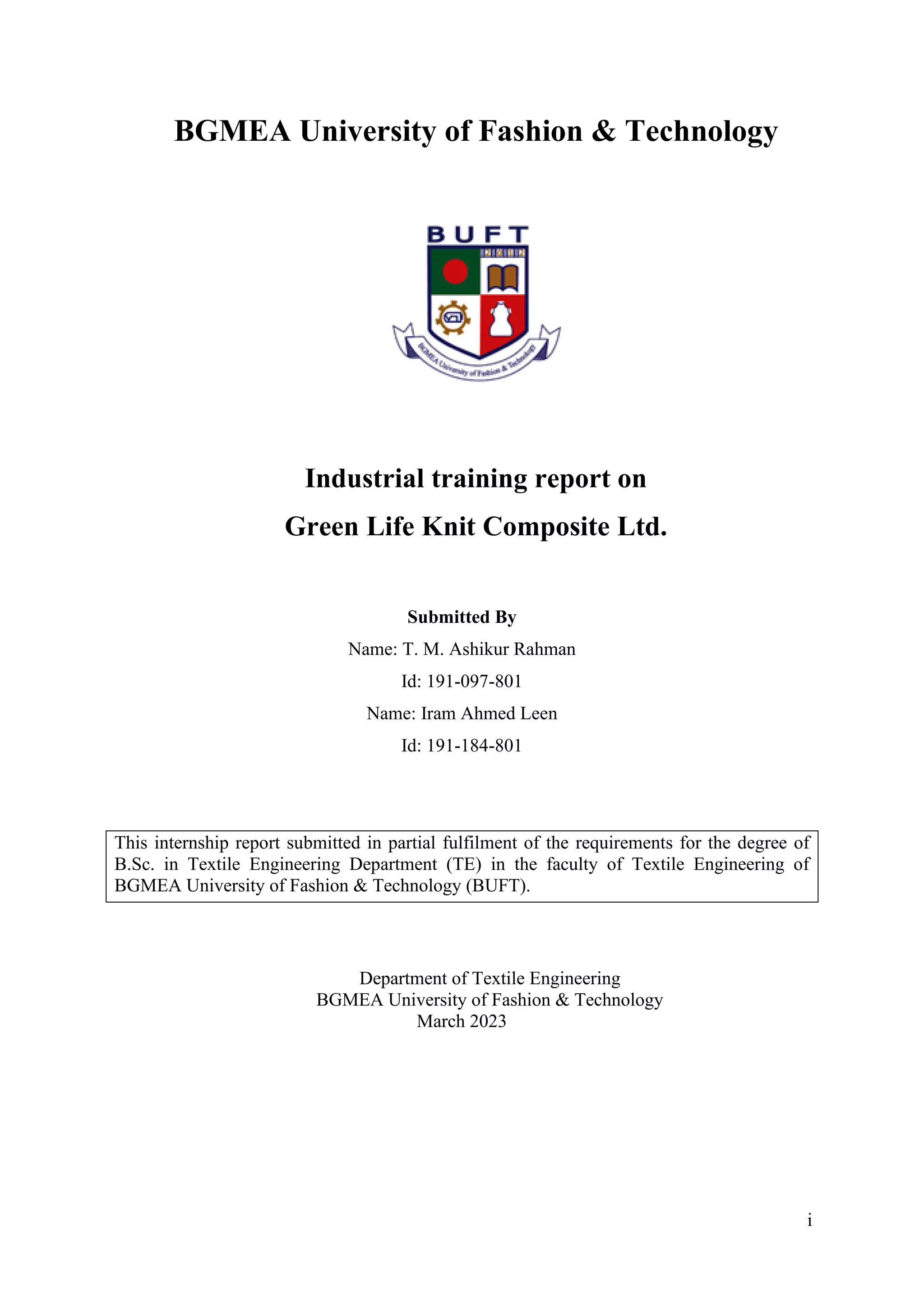 Textile Internship Report / A composite Textile Industry / Garments ...