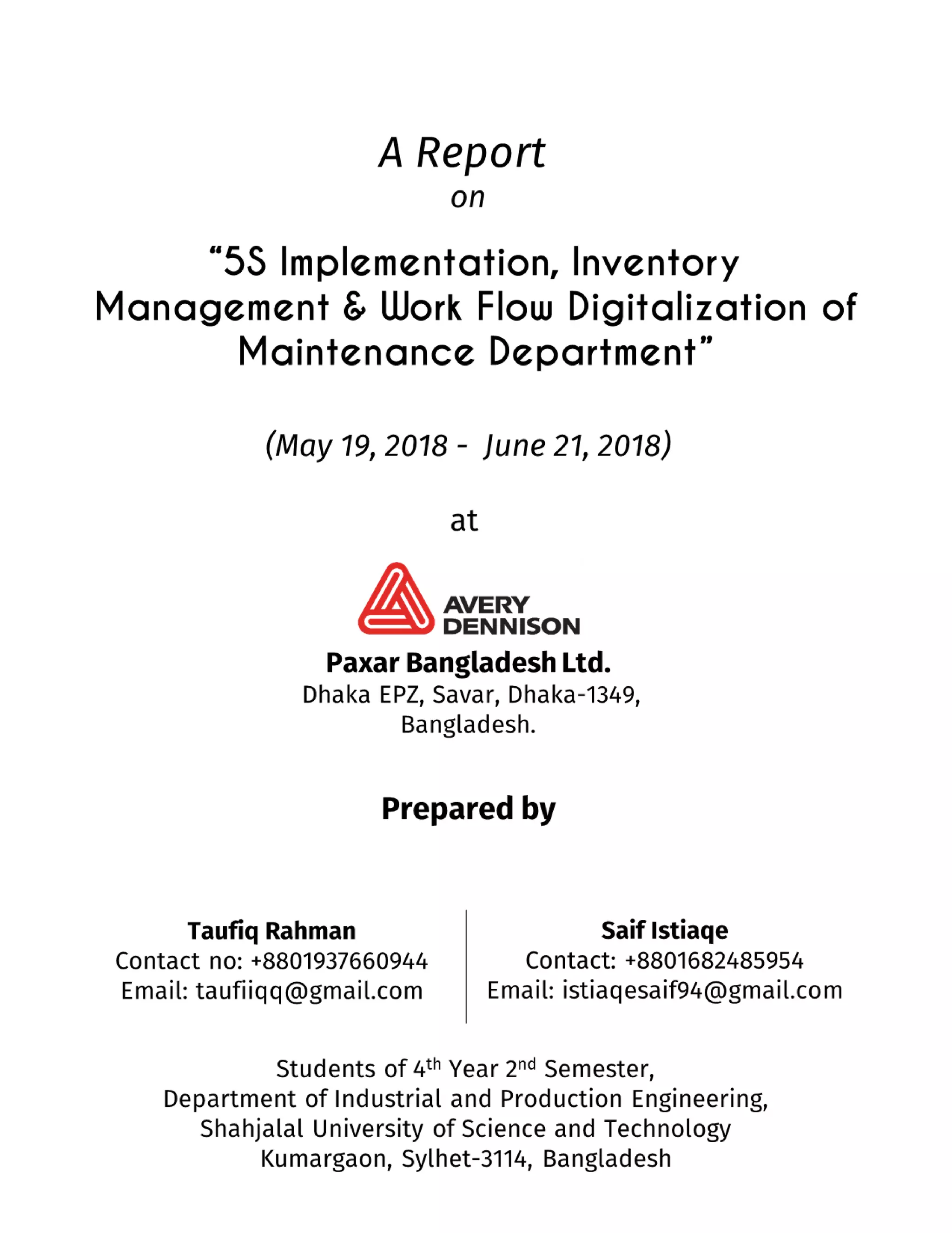 5S Implementation, Inventory Management and Work Flow Digitalization of ...