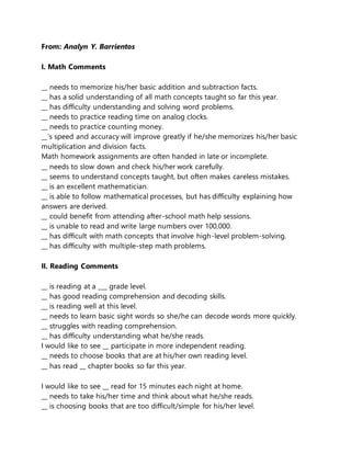 report cards comments.docx