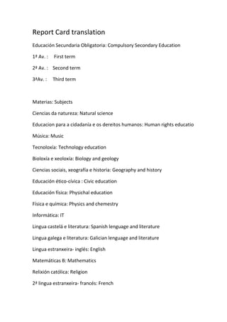 Report card translation | PDF