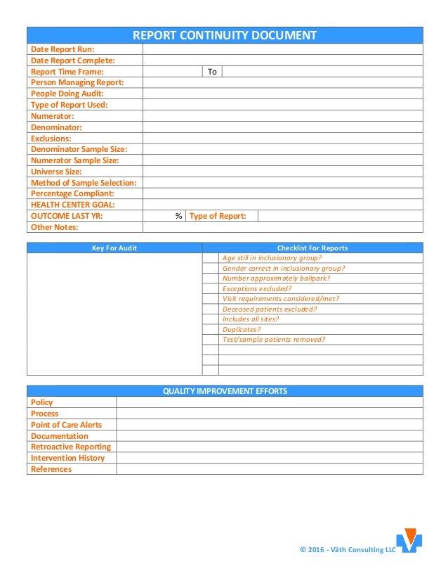 Report Continuity Document