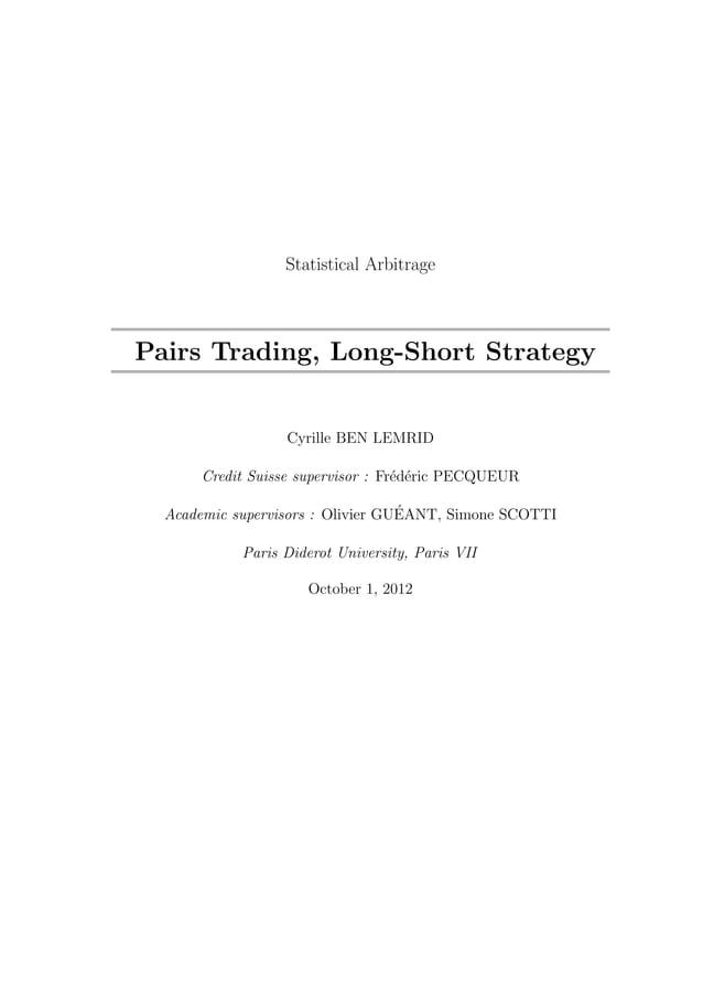 Statistical Arbitrage Pairs Trading, Long-Short Strategy | PDF
