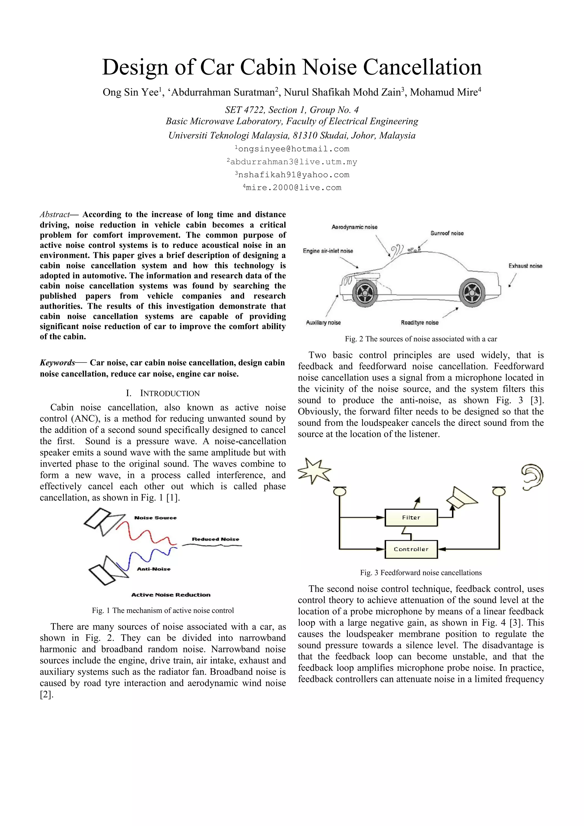 design of cabin noise cancellation | PDF