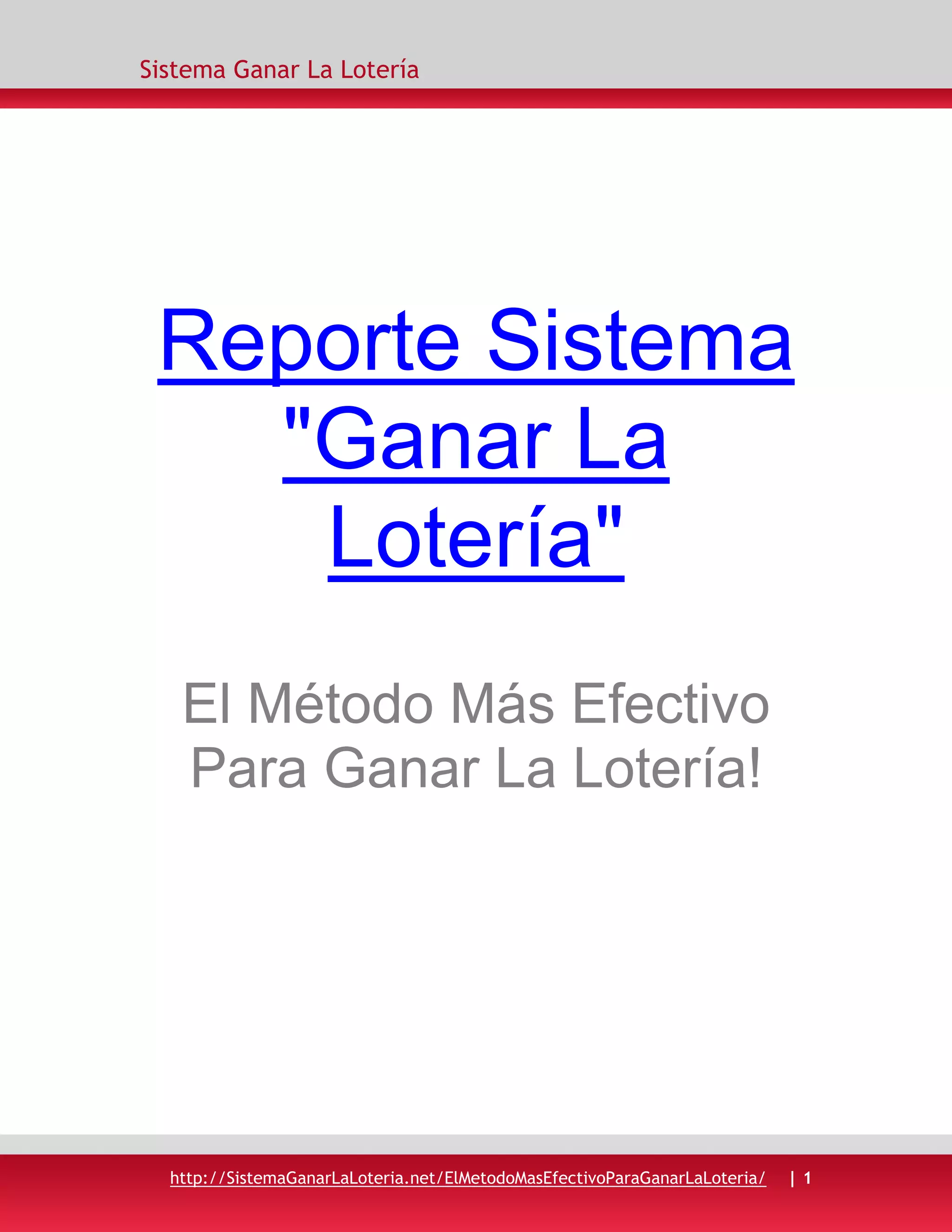 SISTEMA GANAR LA LOTERIA DESCARGAR COMPLETO | PDF