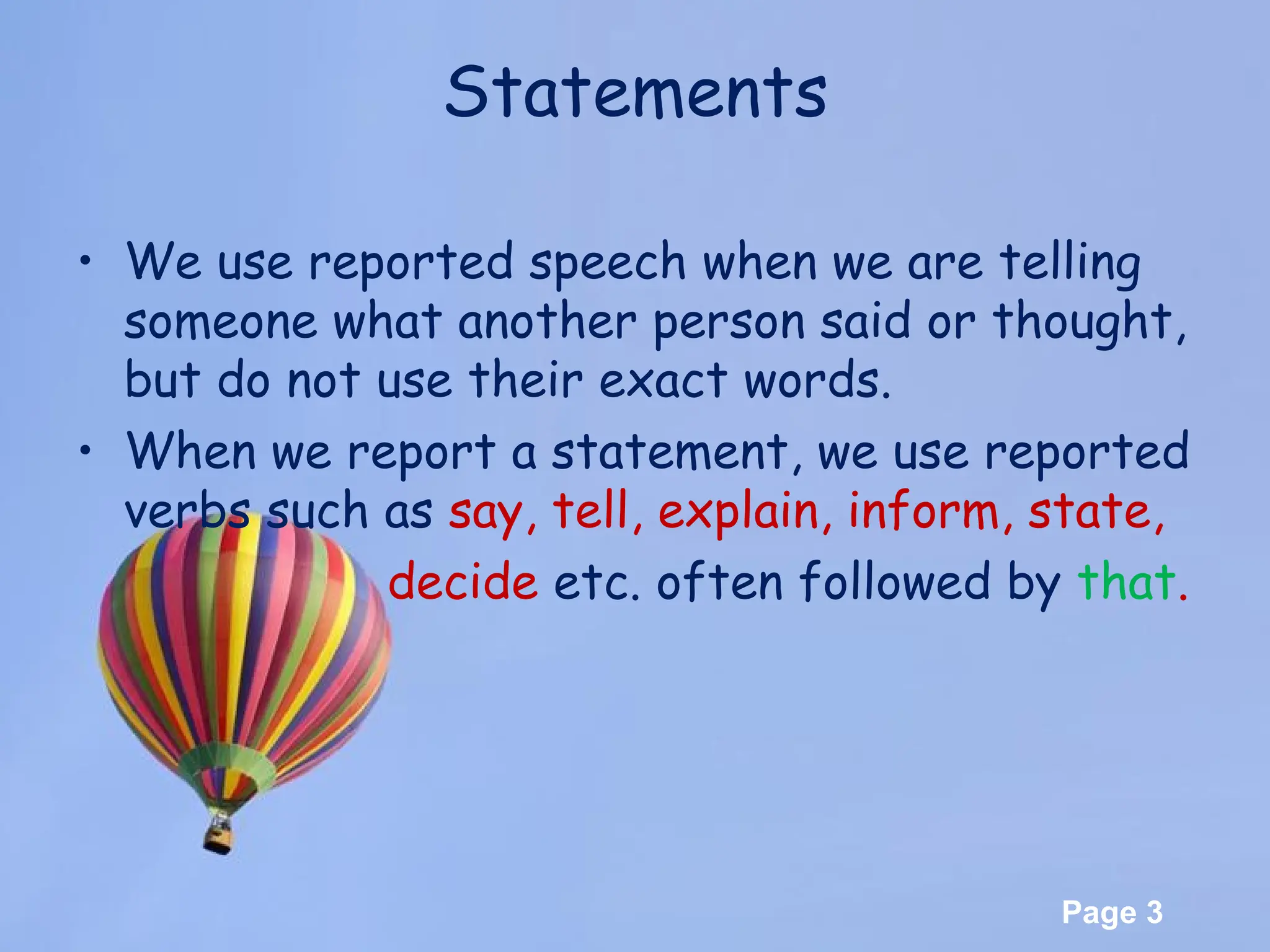 reported speech presentation for esl students | PPT | Soccer | Sports
