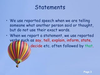 reported speech presentation for esl students | PPT