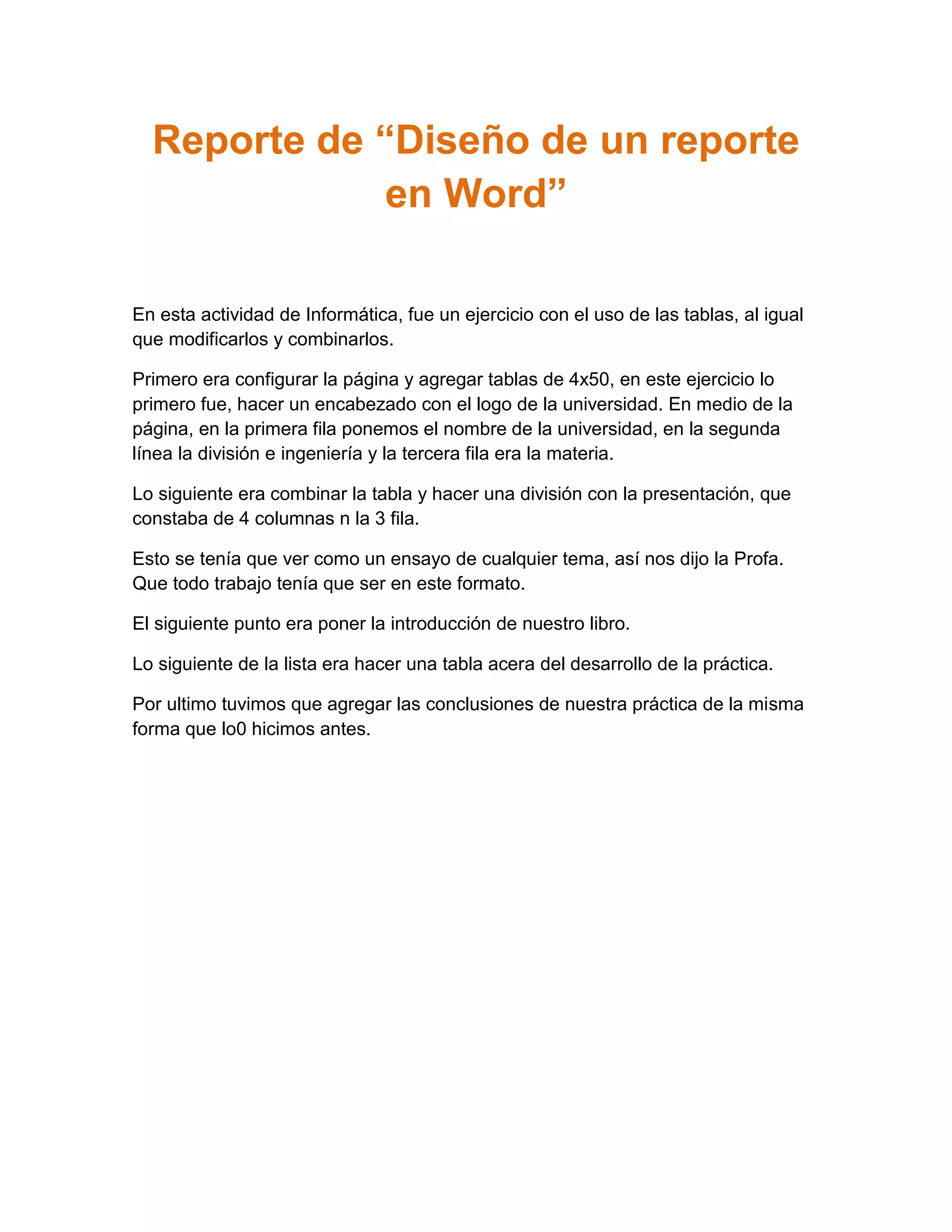 Reporte de como crear un reporte un word | DOCX
