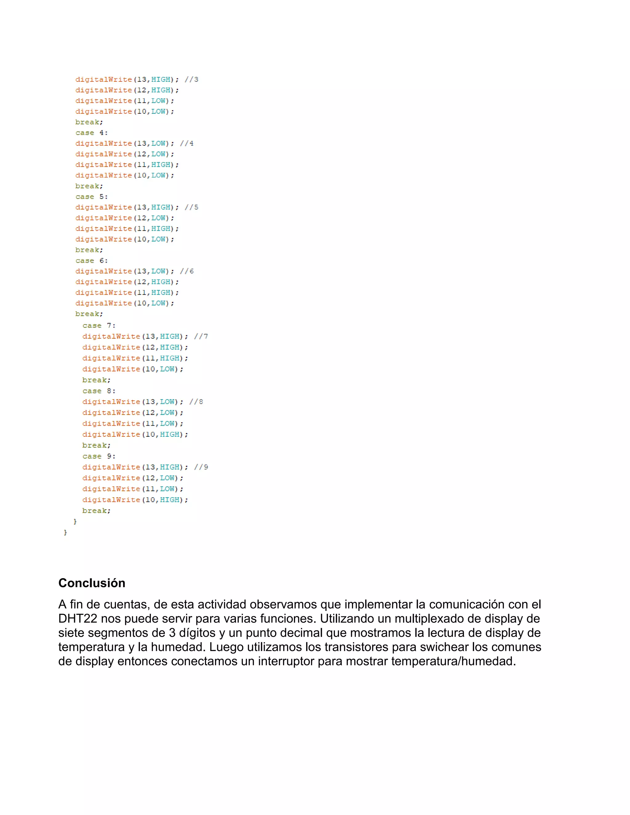 Arduino Reporte De Display De 7 Segmentos Multiplexado Pdf