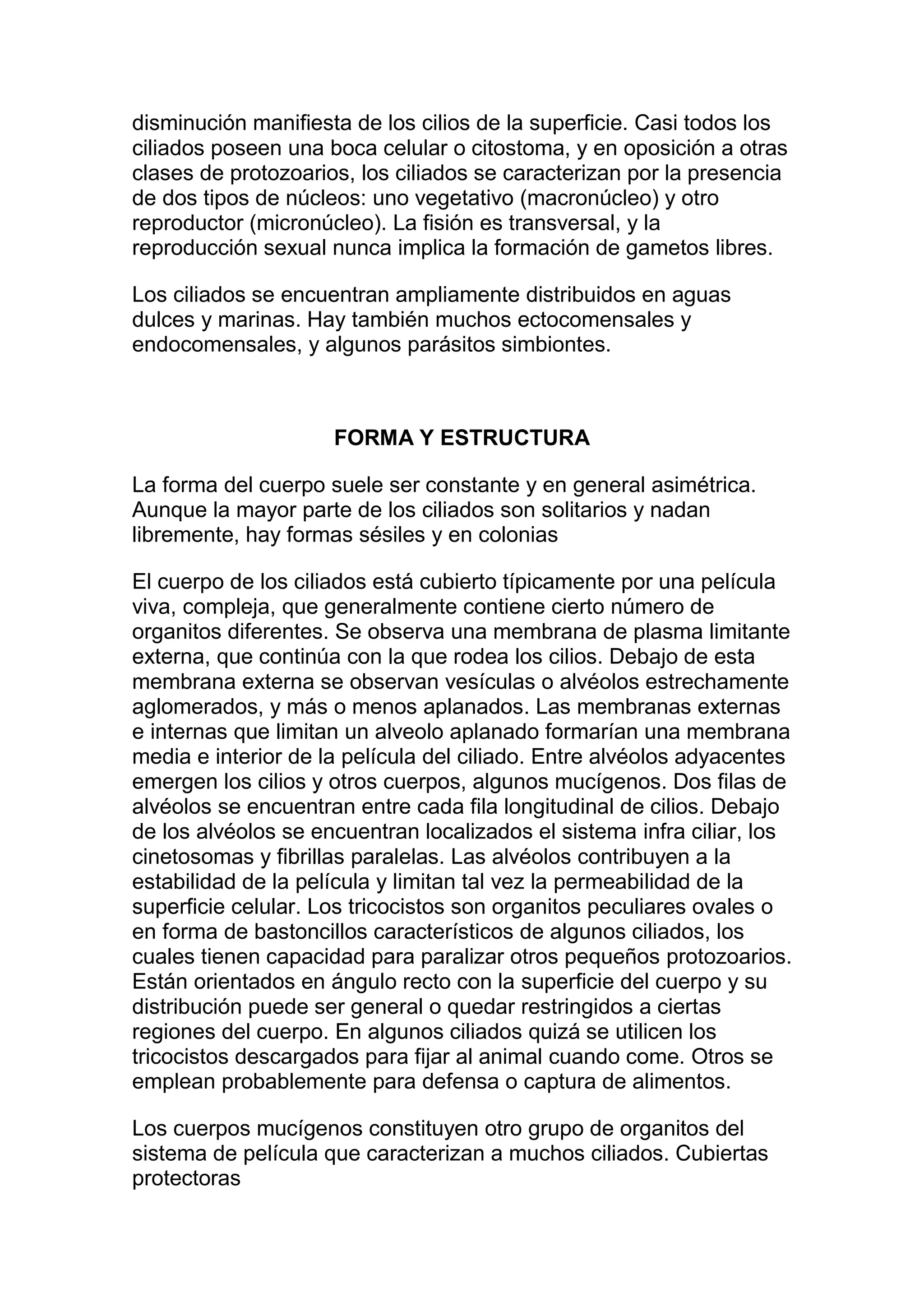 Reporte de los protozoarios | DOCX