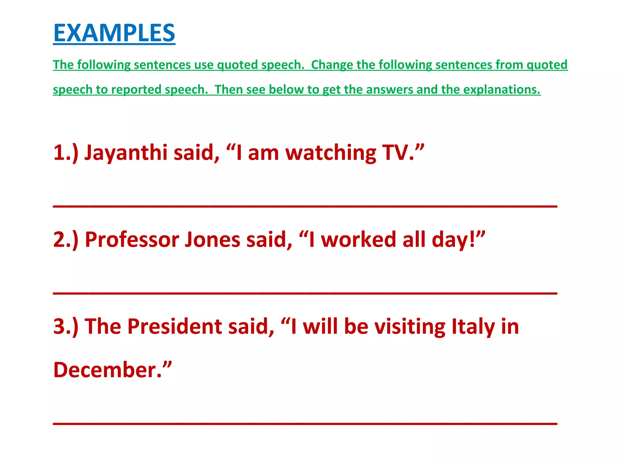 Reported speech | PPT