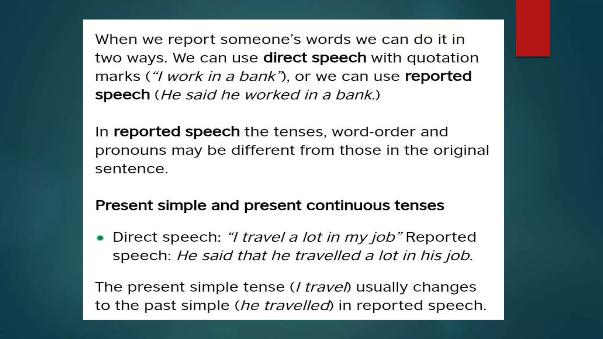 Reported speech all tenses and modals to use | PPT