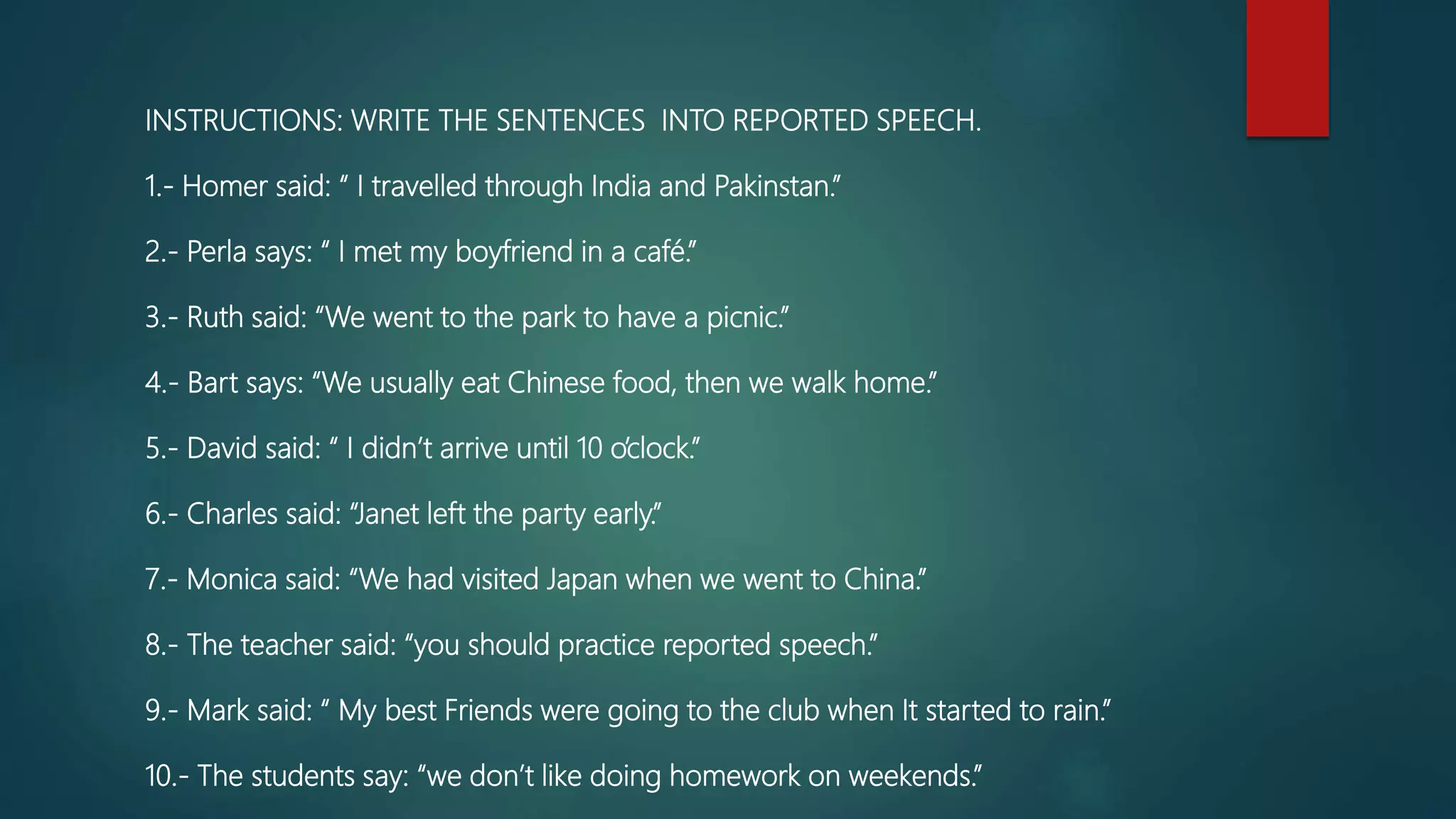 Reported speech all tenses and modals to use | PPT