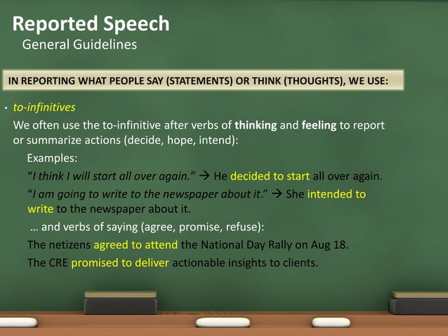 Guidelines in Writing a Reported Speech | PPT