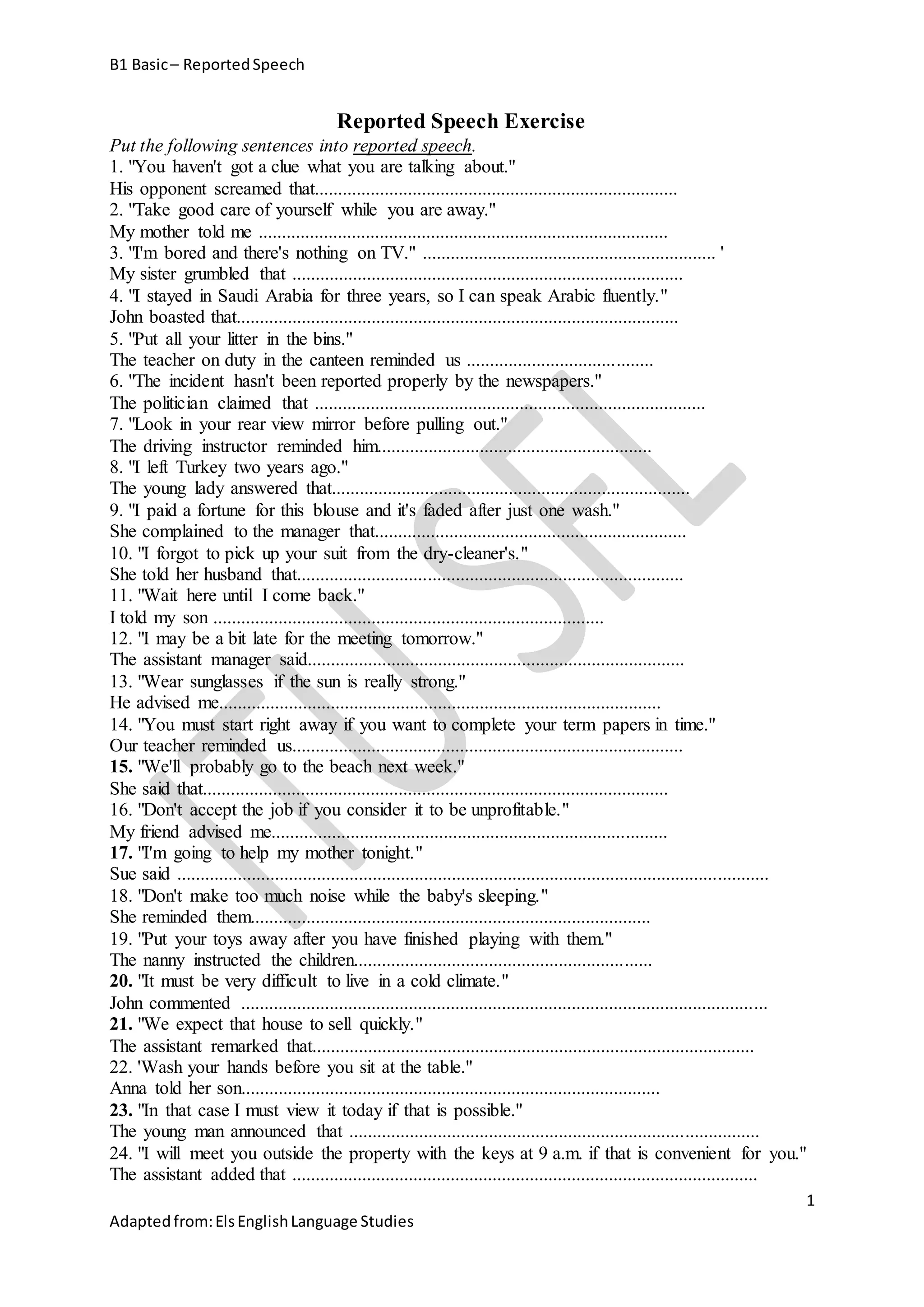 Reported speech rewrite | DOCX