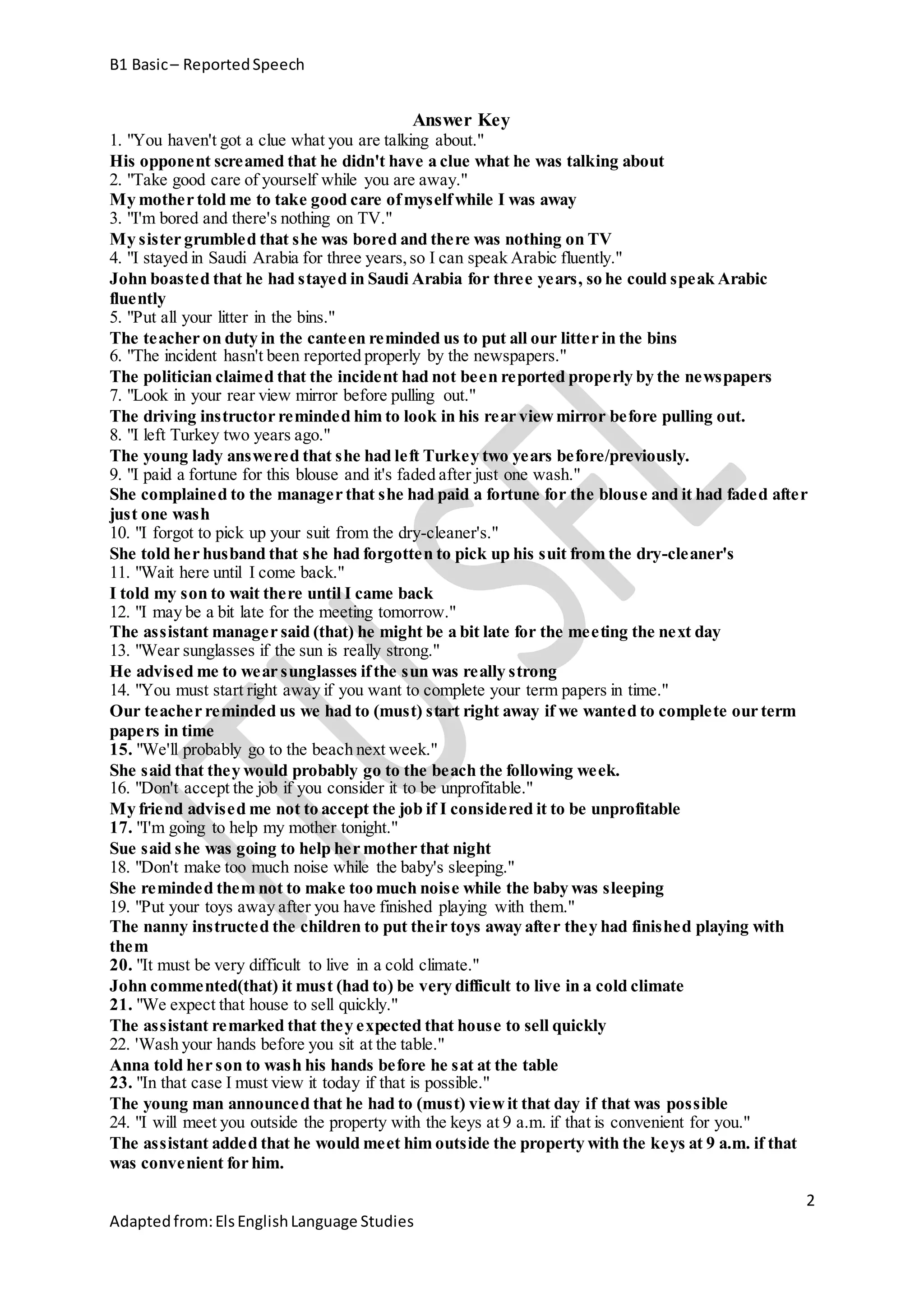 Reported speech rewrite | DOCX